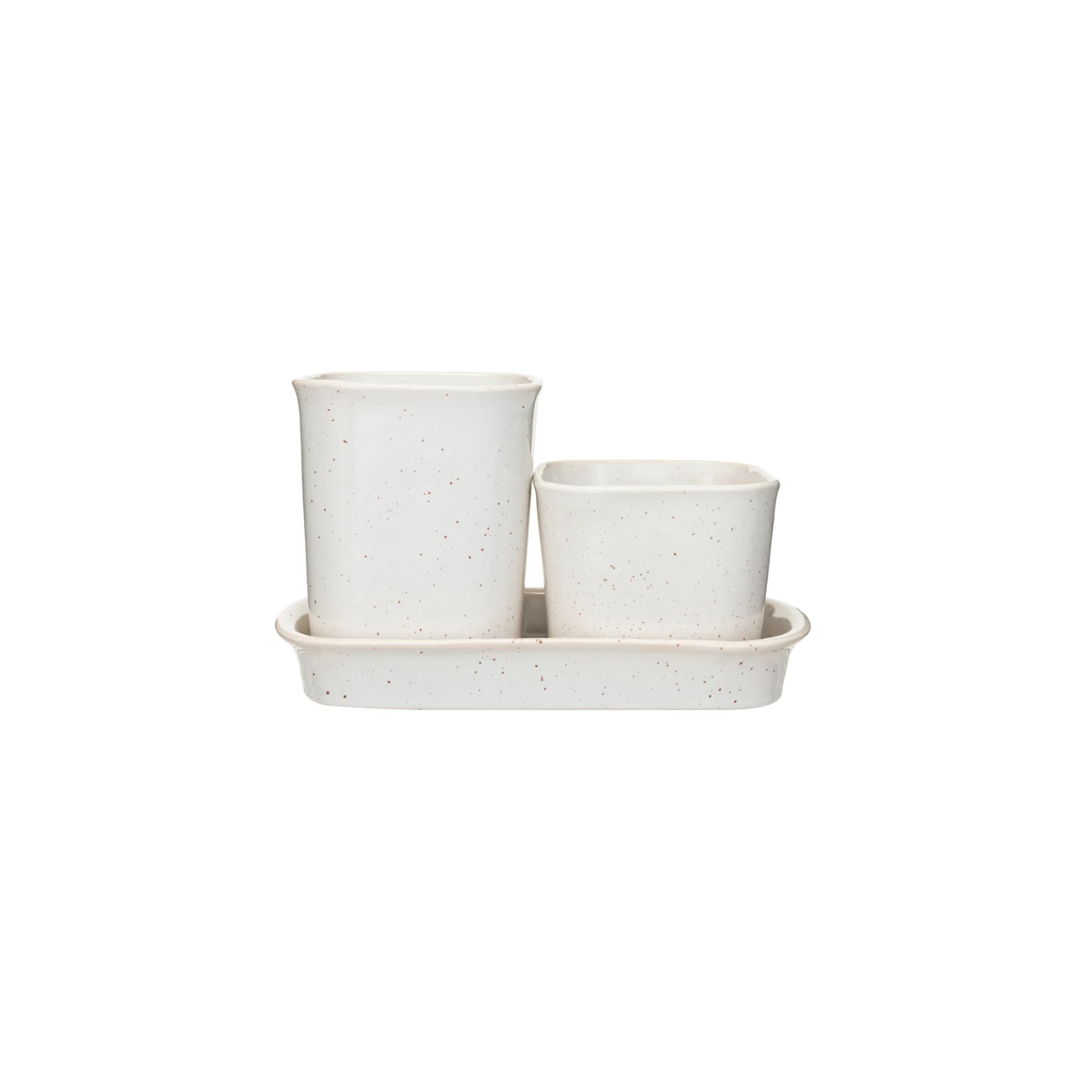 Cream Speckled Stoneware Containers | Set of 3 – Daydream Abode